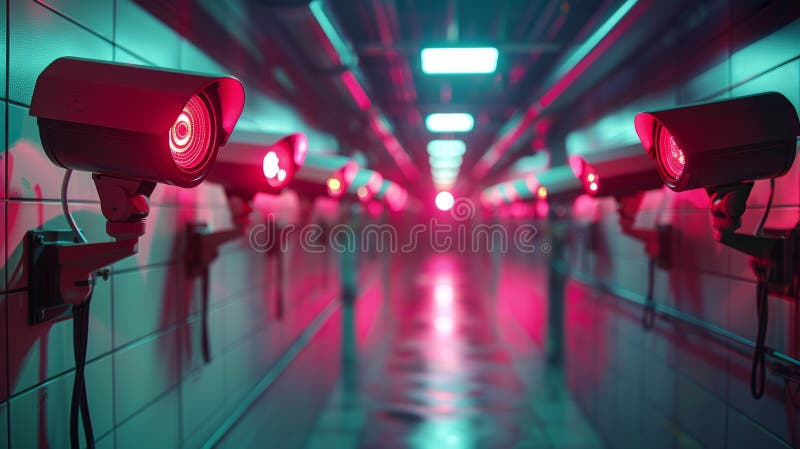 Security Cameras Line a Private Zone Corridor Stock Photo - Image of ...