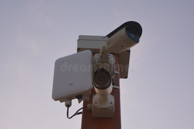 Security Cameras on a Mast, Watchtower for Security Reasons. Technology ...