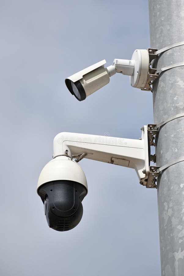 Security Cameras on a Metal Pole Stock Photo - Image of angle, security ...