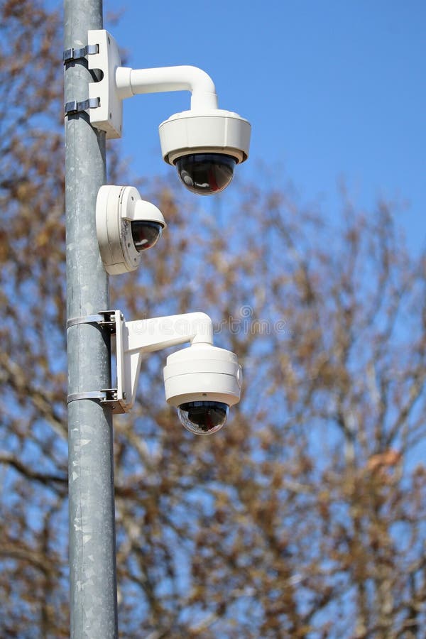 Security Cameras on a Metal Pole Outdoor Stock Image - Image of system ...