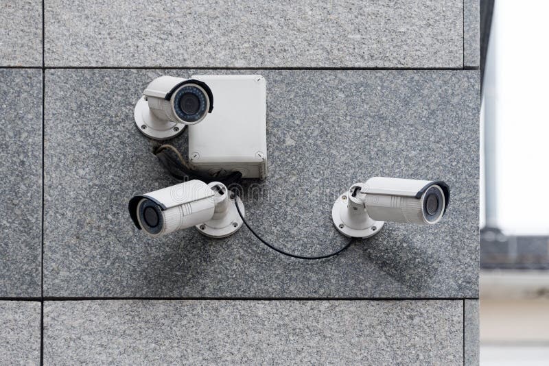 Security Cameras on Modern Building. Professional Surveillance Camera ...