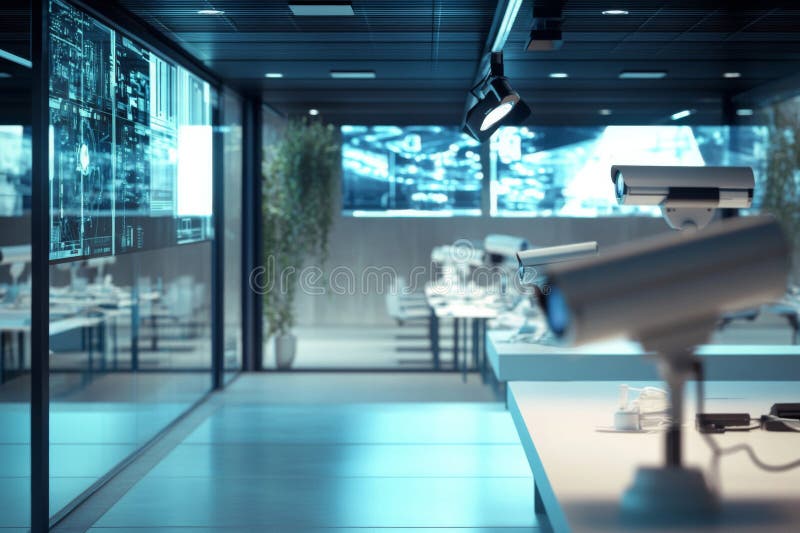 Security Cameras and Monitors in a Modern Control Room Stock ...