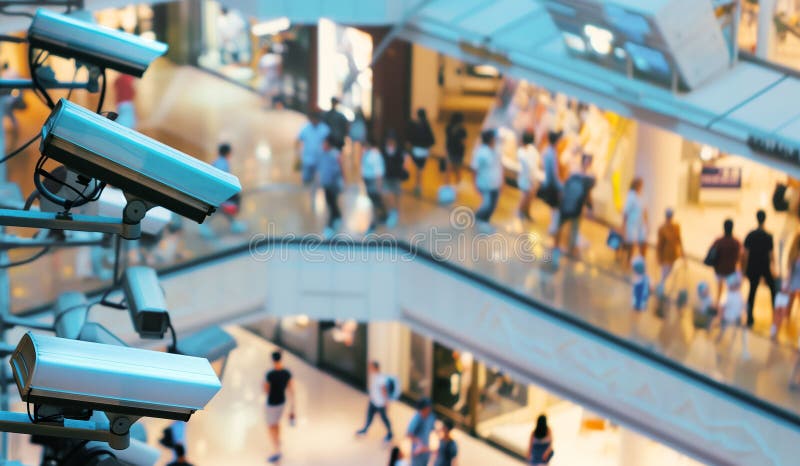 Security Cameras Mounted in a Shopping Mall Stock Illustration ...