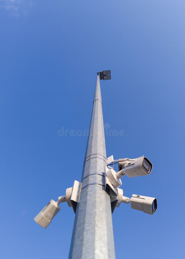 Security Cameras Mounted on Tall Pole Stock Photo - Image of cctv ...