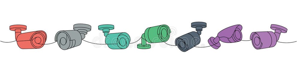Security Cameras One Line Colored Continuous Drawing. External CCTV ...