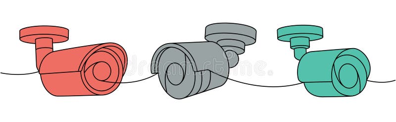 Security Cameras One Line Colored Continuous Drawing. External ...