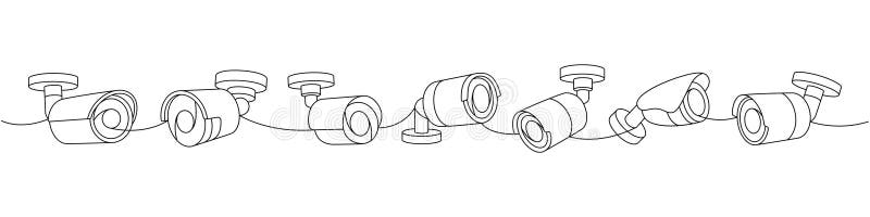 Security Cameras One Line Continuous Drawing. External CCTV Camera ...