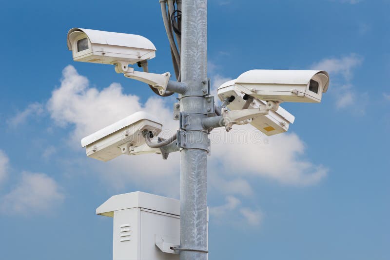 Security Cameras in an Outdoor Housing and Control Unit Stock Photo ...