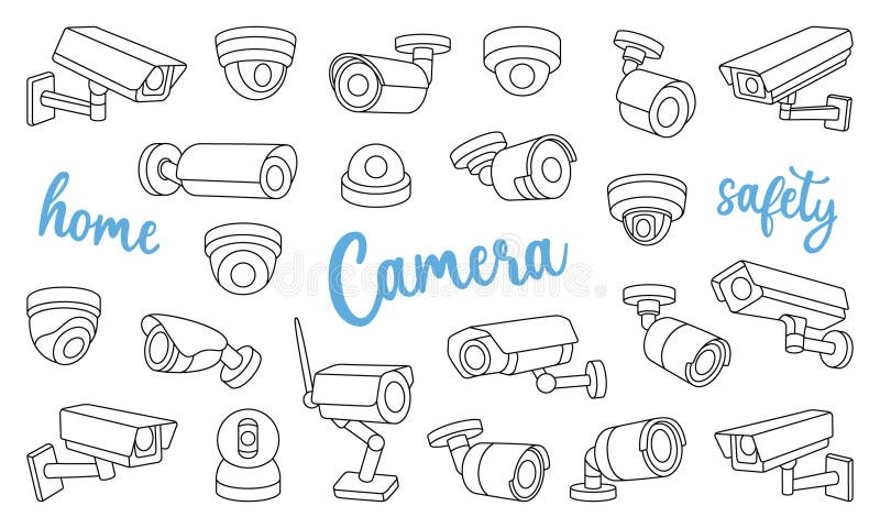 Security Cameras Outline Set. Safety Home Protection System. Vector ...