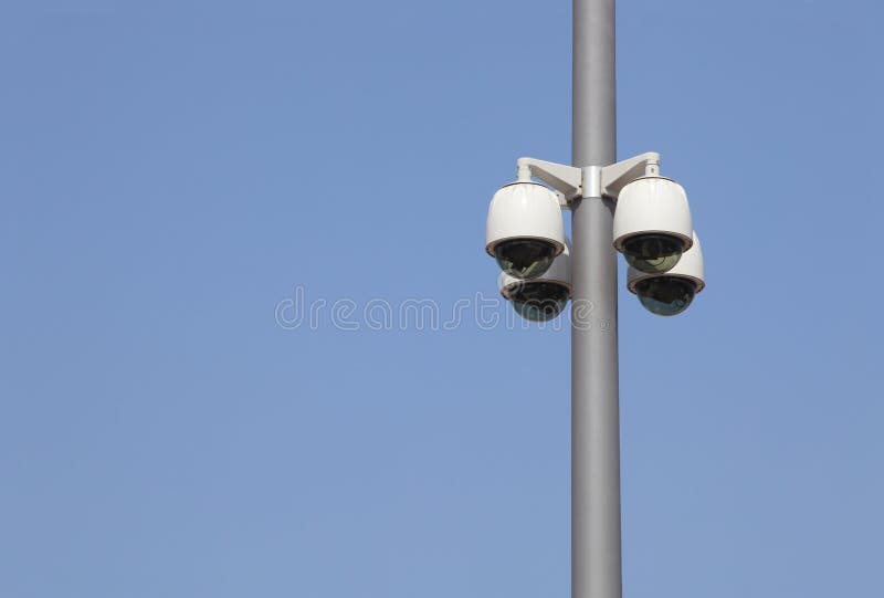 Security cameras on a pole stock image. Image of protection - 14936483