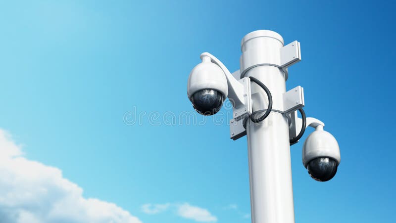 Security Cameras in the Pole. Copy Space on the Left Stock Illustration ...
