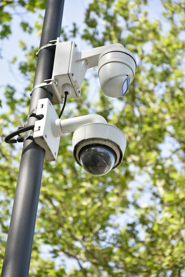 Outdoor Security Cameras On The Pole Stock Image - Image of scene ...