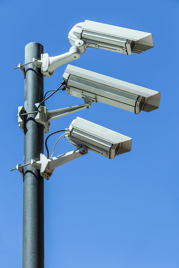 Three Surveillance Cameras Attached on Led Light Pole with Direction ...