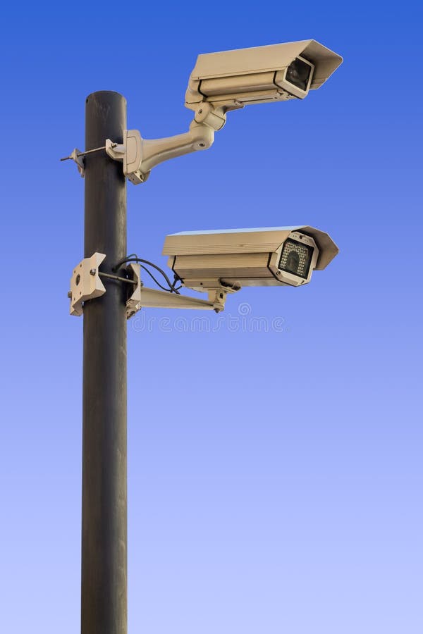 Security cameras on pole stock image. Image of access - 43219899