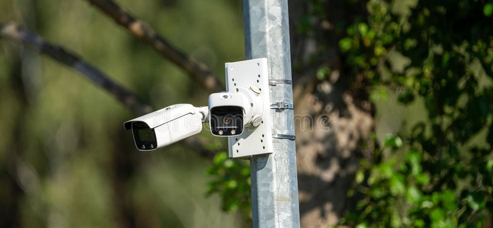 Security Cameras on the Pylon. Stock Photo - Image of technology ...