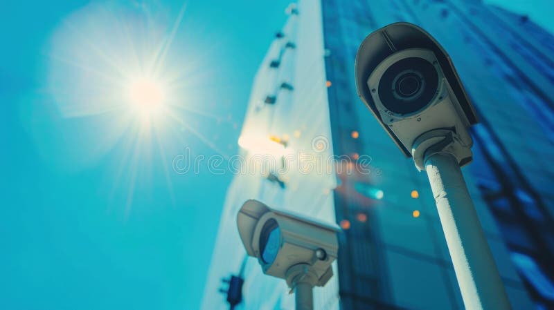 Security Cameras for Safety Under Clear Skies. Stock Photo - Image of ...