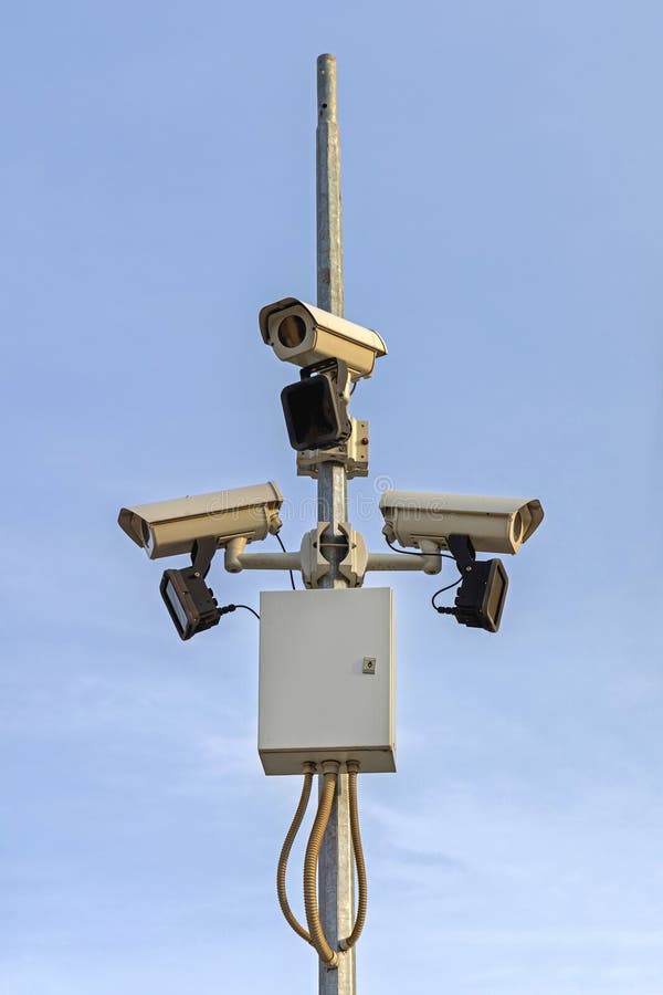 Security Cameras Surveillance Stock Photo - Image of lights, pole ...