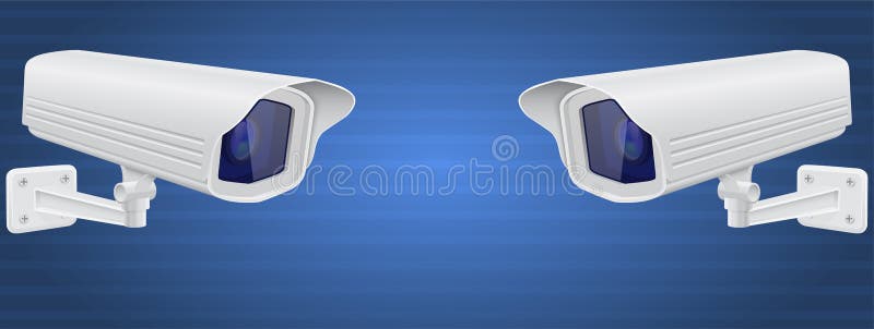 Security Cameras. White CCTV Surveillance System on Blue Background ...
