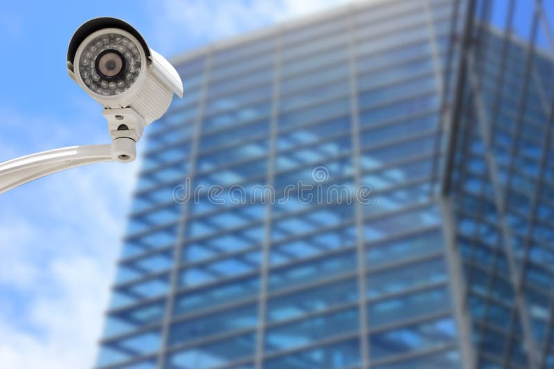 Security CCTV Camera with Building. Stock Photo - Image of alertness ...