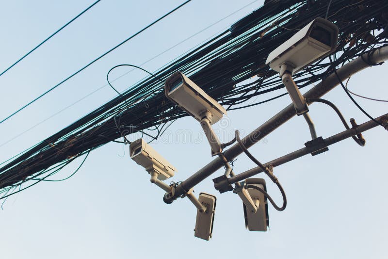 Security CCTV Camera is Installed in Three Directions at Post with Many ...