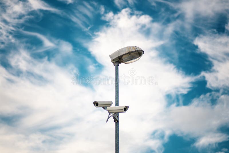 Security CCTV Camera is Installed in Two Directions at Post on Sky ...