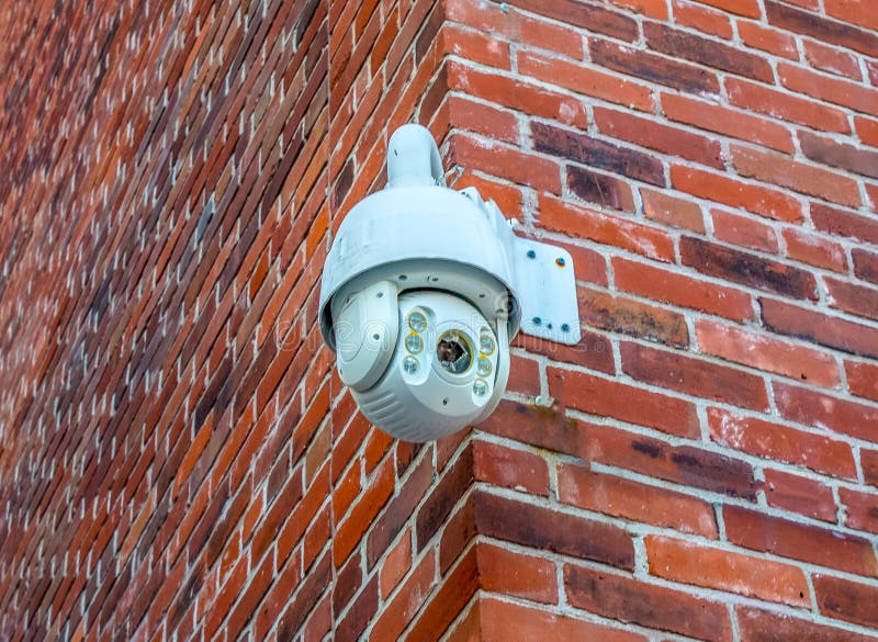 Security CCTV Camera Mounted on the Corner of the Building Monitoring ...
