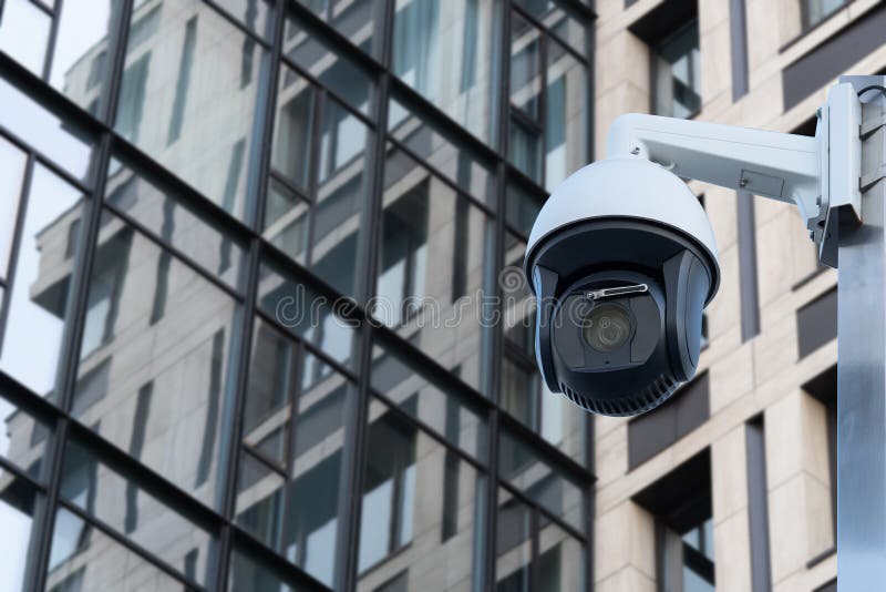 Security CCTV Camera in Office Building. Blurred Background. Stock ...