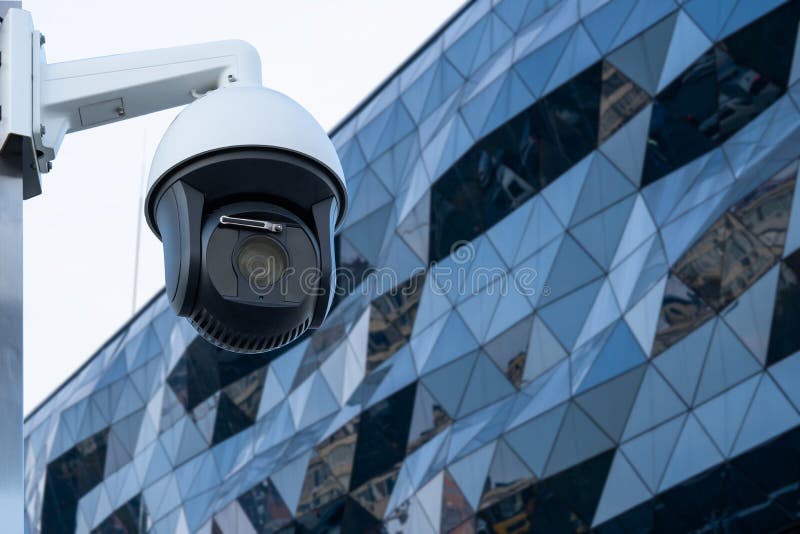 Security CCTV Camera in Office Building. Blurred Background. Stock ...