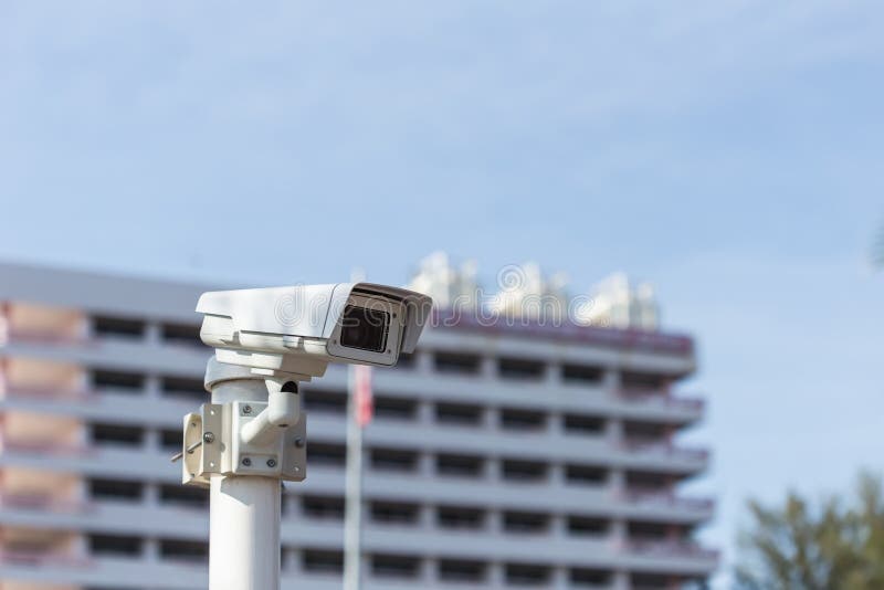 Security CCTV Camera Operating in Front of Building Stock Image - Image ...