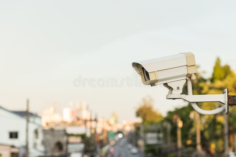 Security CCTV Camera Operating Over the Road Stock Image - Image of ...