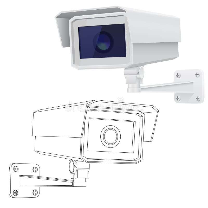 Security CCTV Camera. Outline Drawing and 3d Model Stock Vector ...