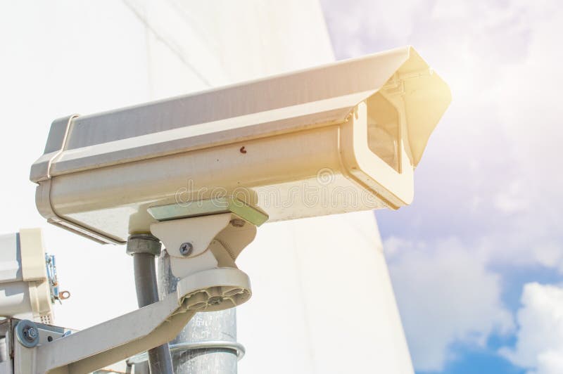 Security CCTV Camera Outside the Office Building. Stock Image - Image ...