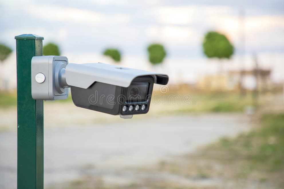 Security CCTV Camera on a Pylon Stock Photo - Image of analysing ...