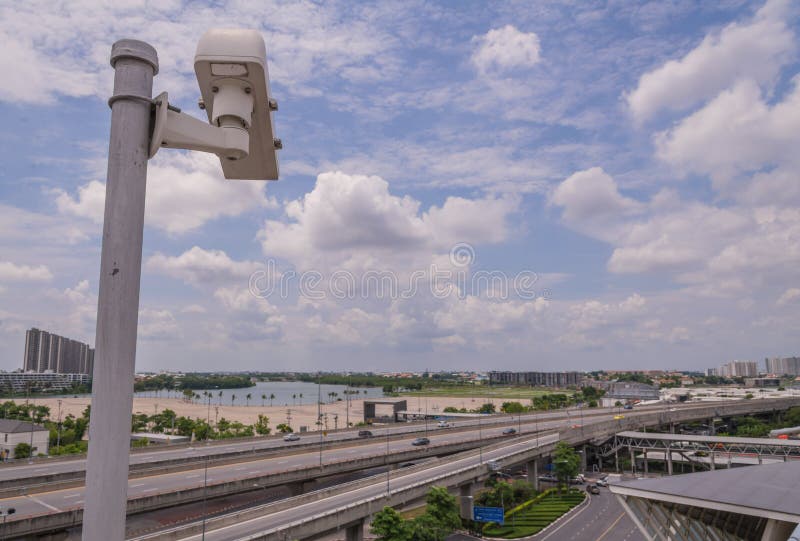 Security CCTV Camera on Road in City Stock Photo - Image of data ...