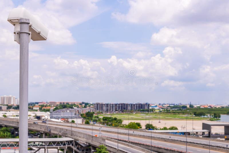 Security CCTV Camera on Road in City Stock Image - Image of safety ...