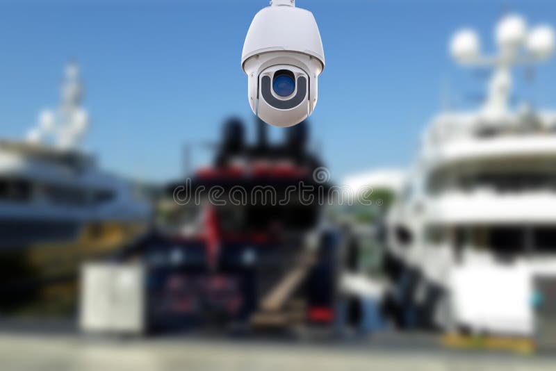 Security CCTV Camera or Surveillance System with Marina on Blurry ...
