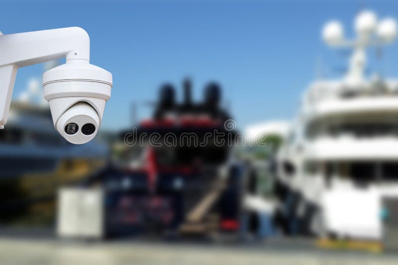 Security CCTV Camera or Surveillance System with Marina on Blurry ...