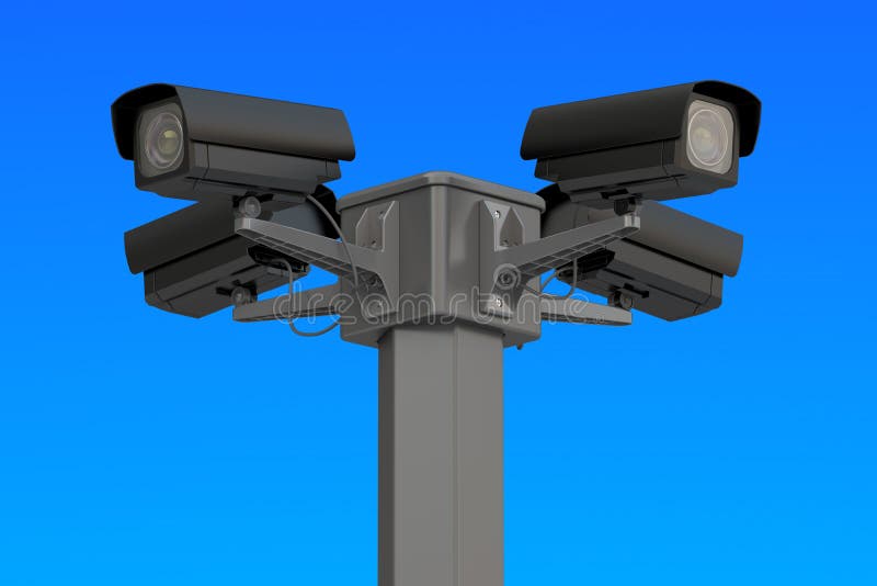 Security CCTV Cameras on the House, 3D Rendering Stock Illustration ...