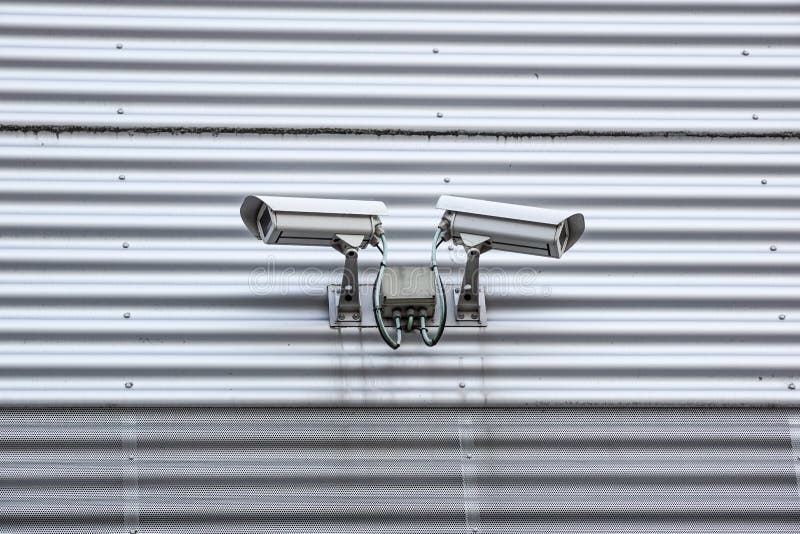 Security Cctv Cameras in Metal Wall. Cctv System . Stock Photo - Image ...