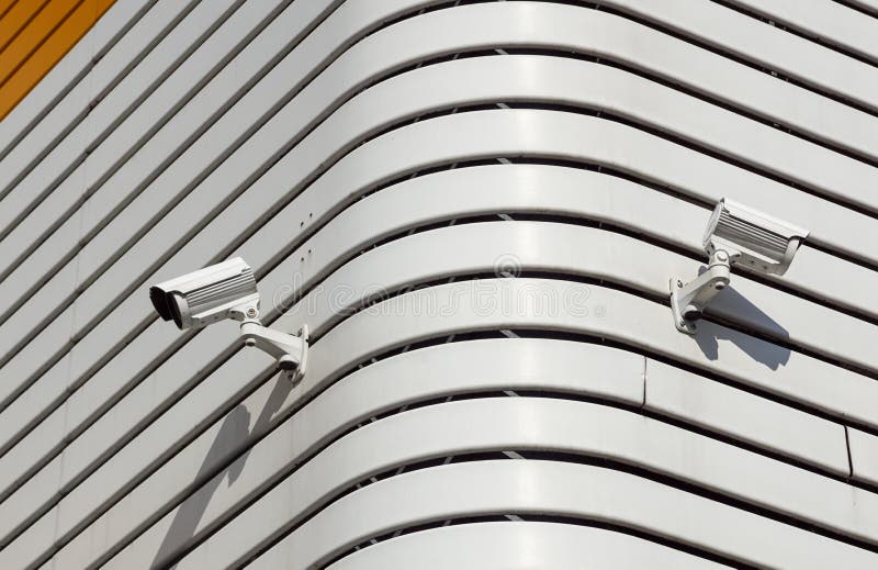 Security Cctv Cameras in Metal Wall. Cctv System . Stock Photo - Image ...