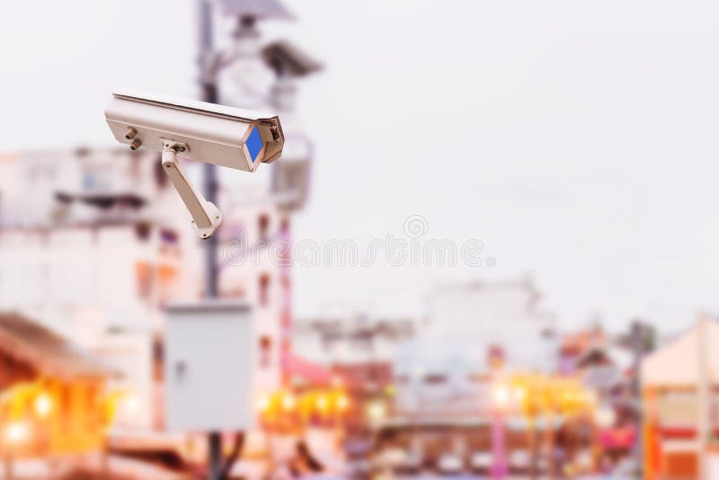 Security CCTV Cameras with Solar Panel in Big Town. Stock Photo - Image ...