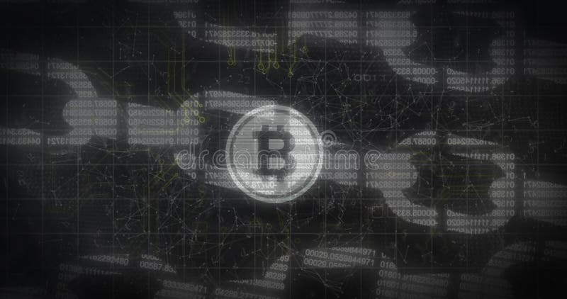 Security Chain Icon and Bitcoin Symbol Over Network of Connections ...