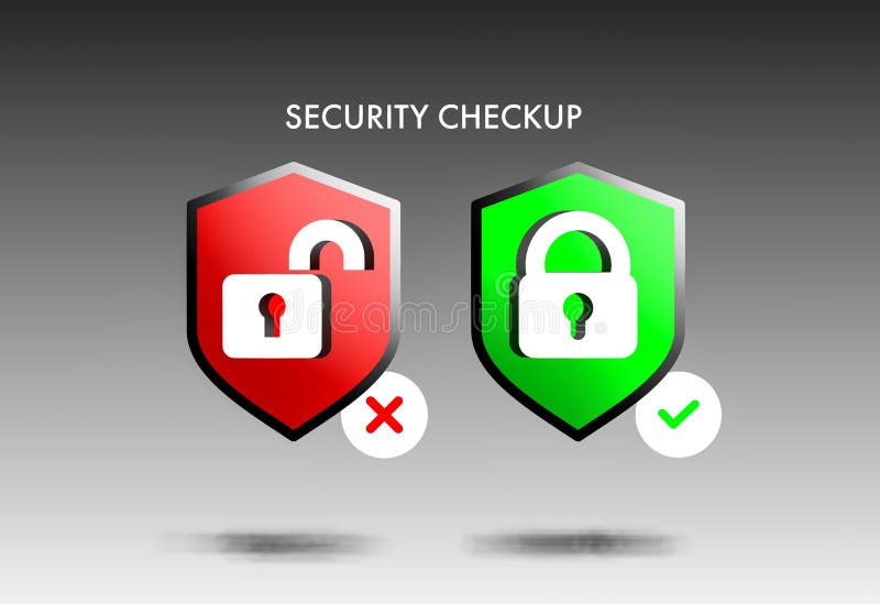 Security Check Illustration with Two Open and Locked Lock Icons ...