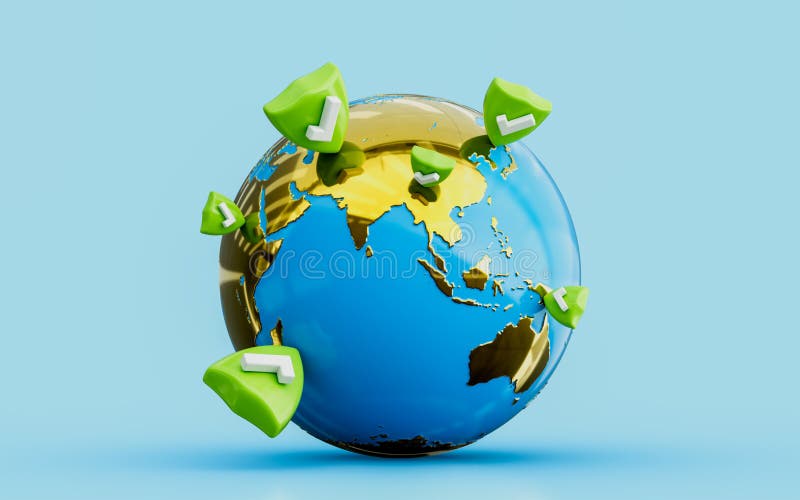 Security Check Mark Location World 3d Illustration Global Information ...