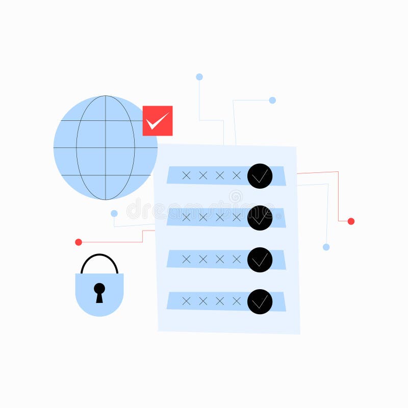 Online Security Checklist with Padlock and Global Network in Flat ...
