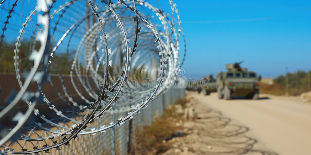 Security Checkpoint: Border Fence and Traffic. Stock Illustration ...