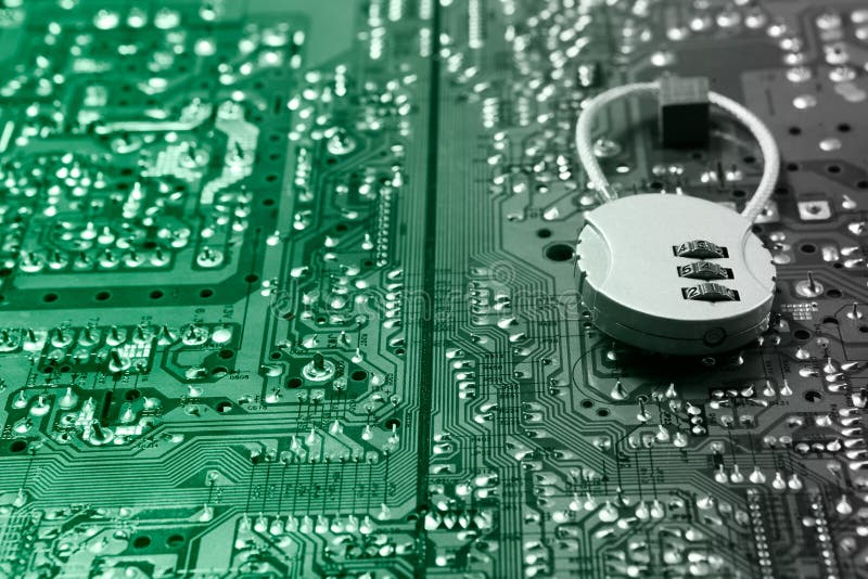 Security Cipher Padlock On Computer Circuit Board Stock Image Image