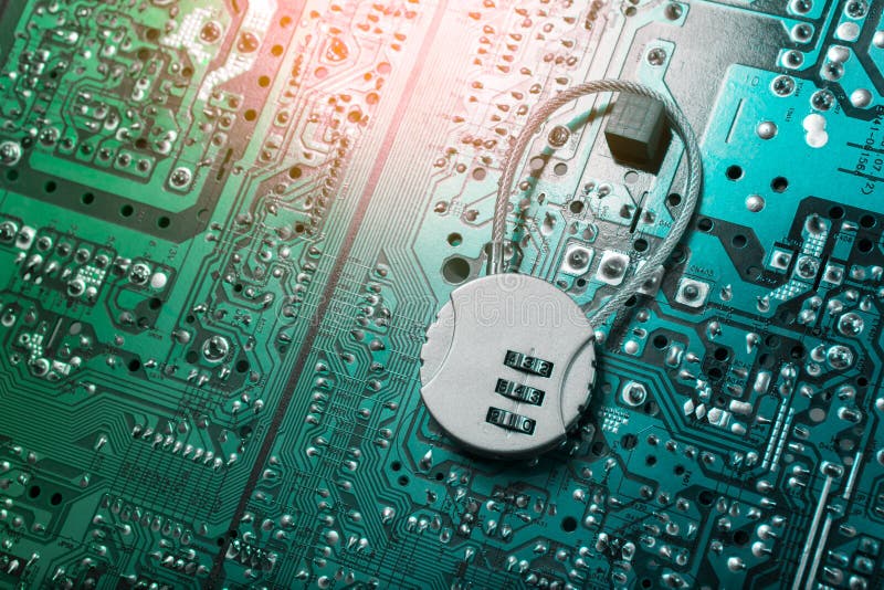Security Cipher Padlock on Computer Circuit Board. Stock Image - Image ...