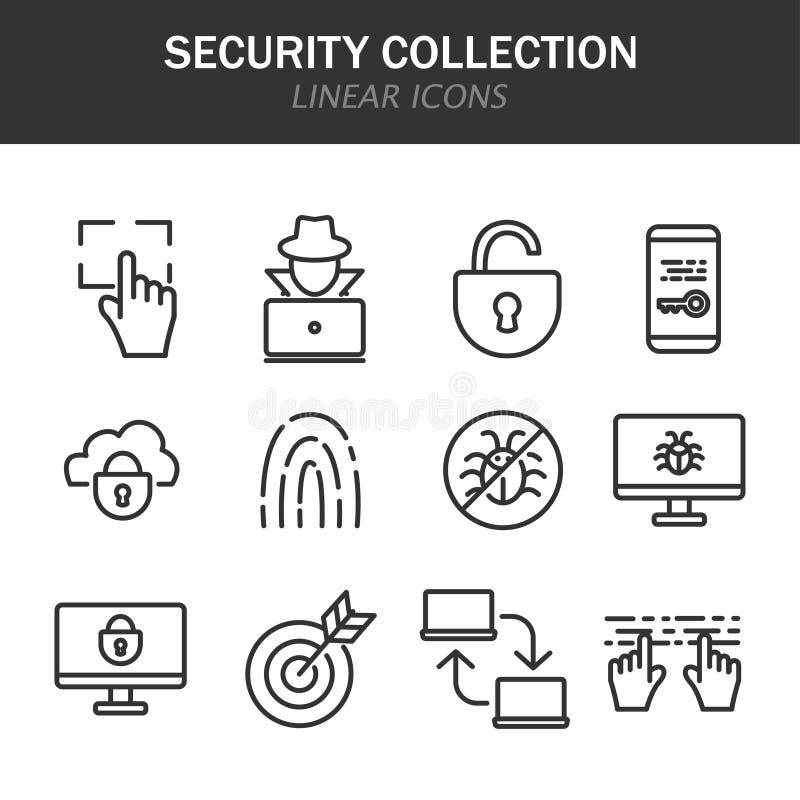 Security Icons Collection in Black. Icons Big Set for Design Stock ...
