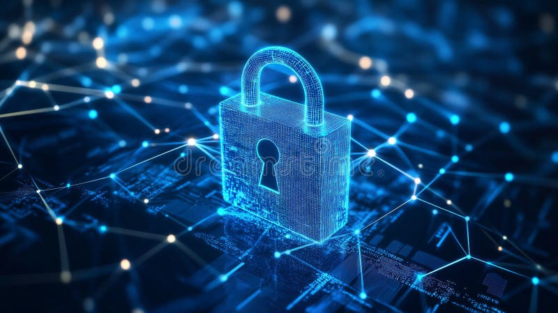 Security Concept with Abstract Connection Lines, Blue Digital Wave ...